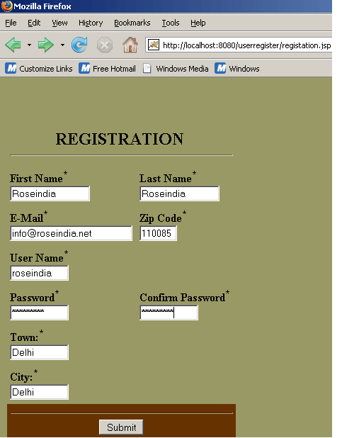 Develop User Registration Form