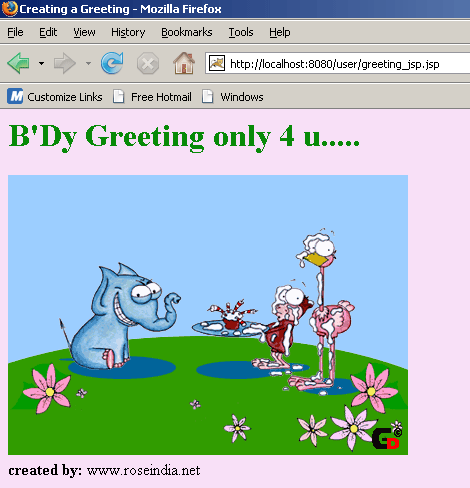 Create a greeting in jsp