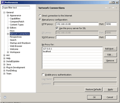 Eclipse update proxy settings