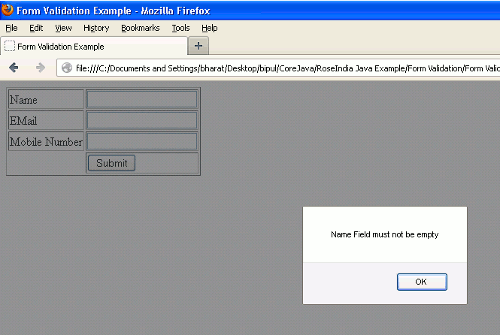 Javascript Form validation Example Javascript Form validation Example