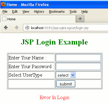 JSP Login Logout Example