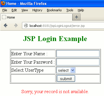 JSP Login Logout Example