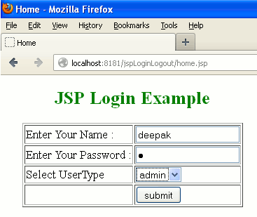 JSP Login Logout Example