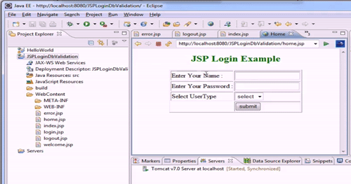 JSP Login Form with MySQL Database Connection and back end validation